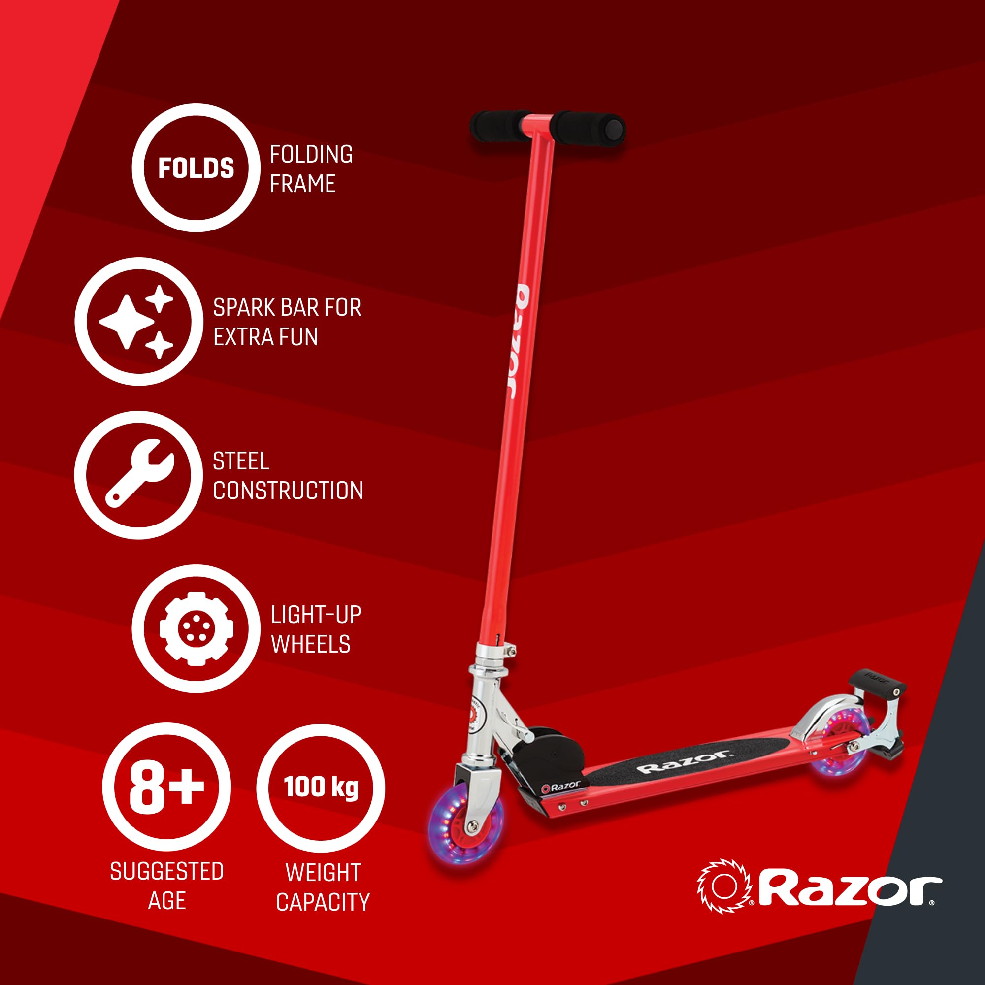 Kids Sport Scooter Razor S Spark Sport Kick Scooter - Red With Light-Up ...