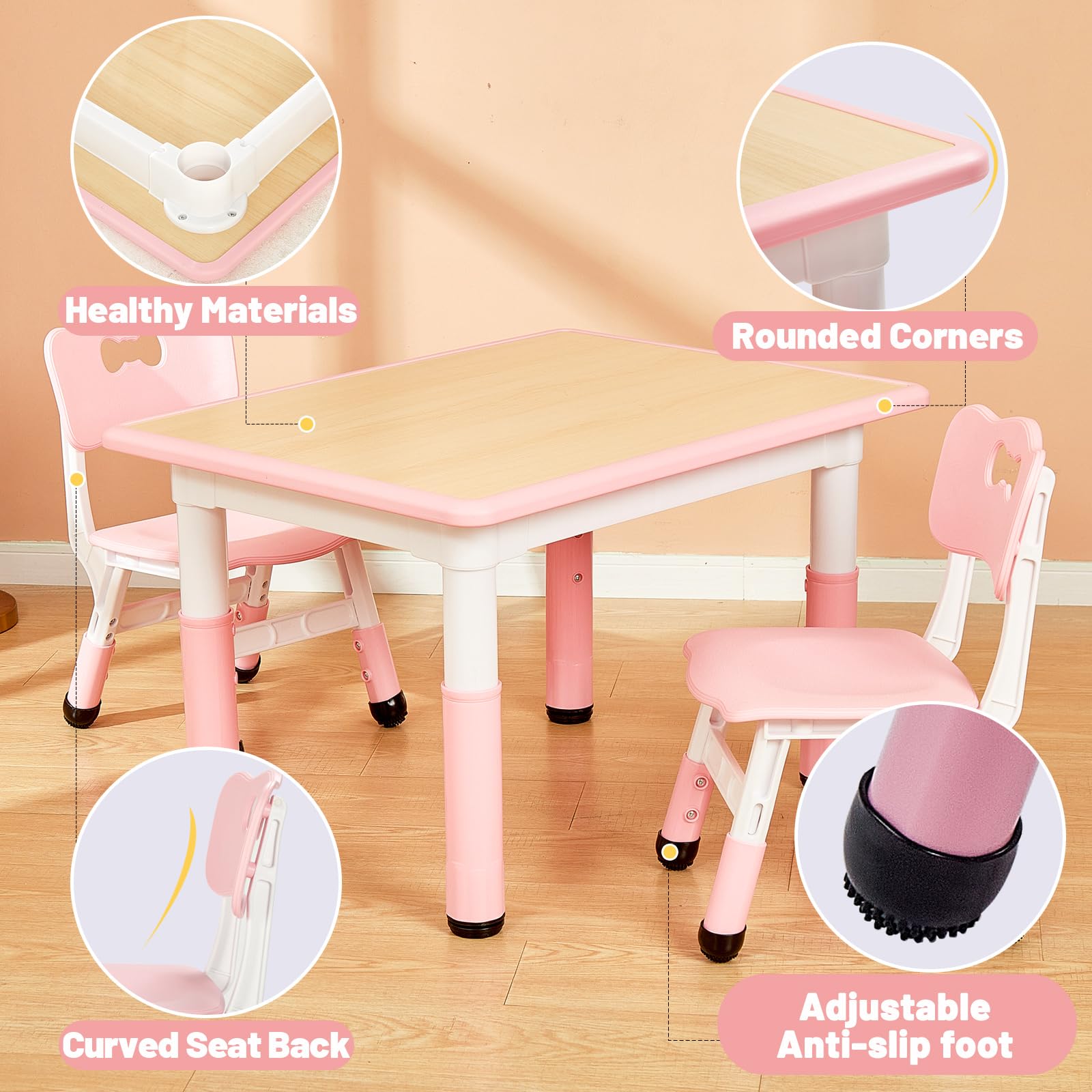 FUNLIO Kids Table and 2 Chairs Set for Ages 3-8, Height Adjustable ...