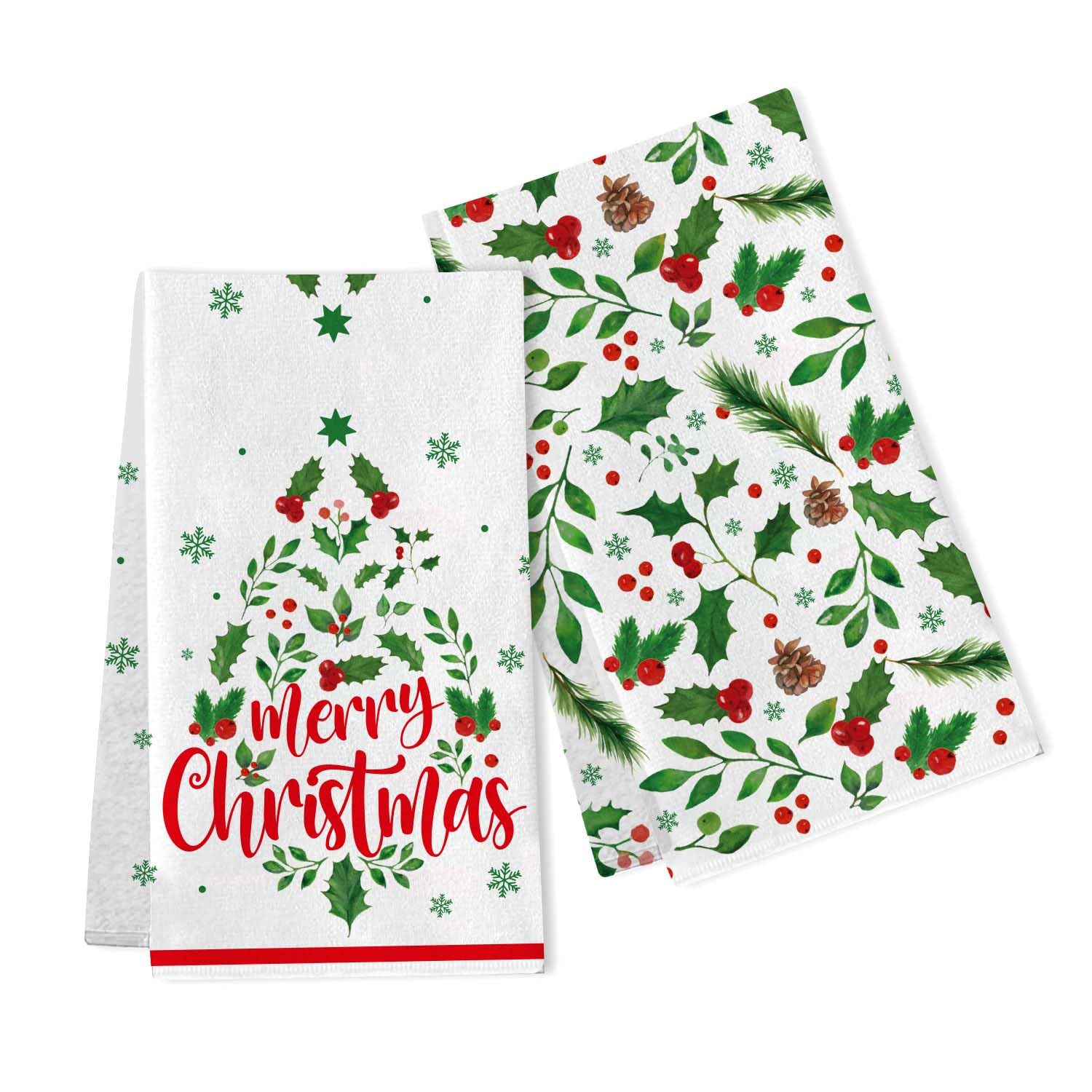 Amazon.com: KMCCUMBER Christmas Kitchen Towels Set of 2, Xmas Leaves ...