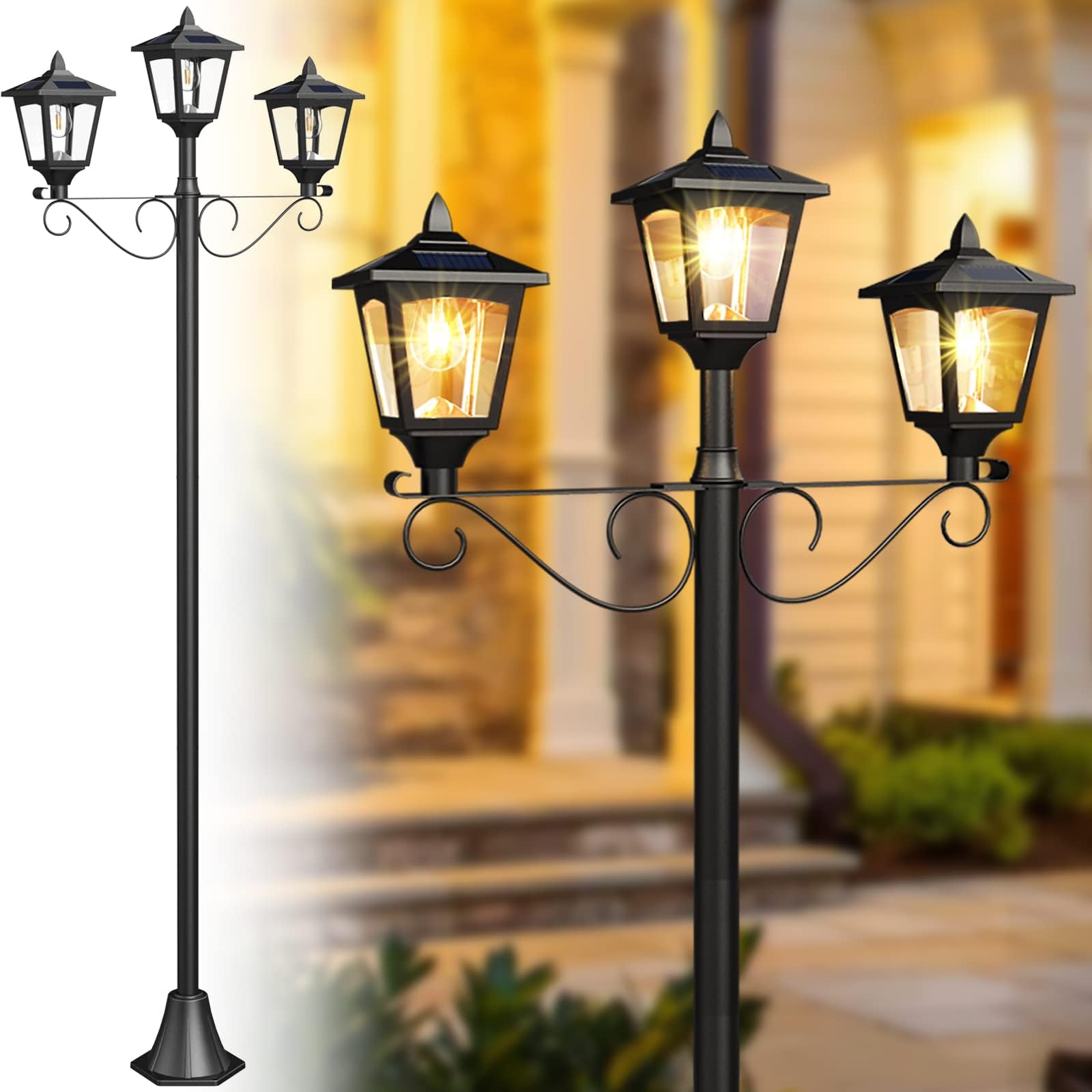 MAGGIFT 67 Inch Solar Lamp Post Lights, 100 Lumen Solar Powered Vintage ...