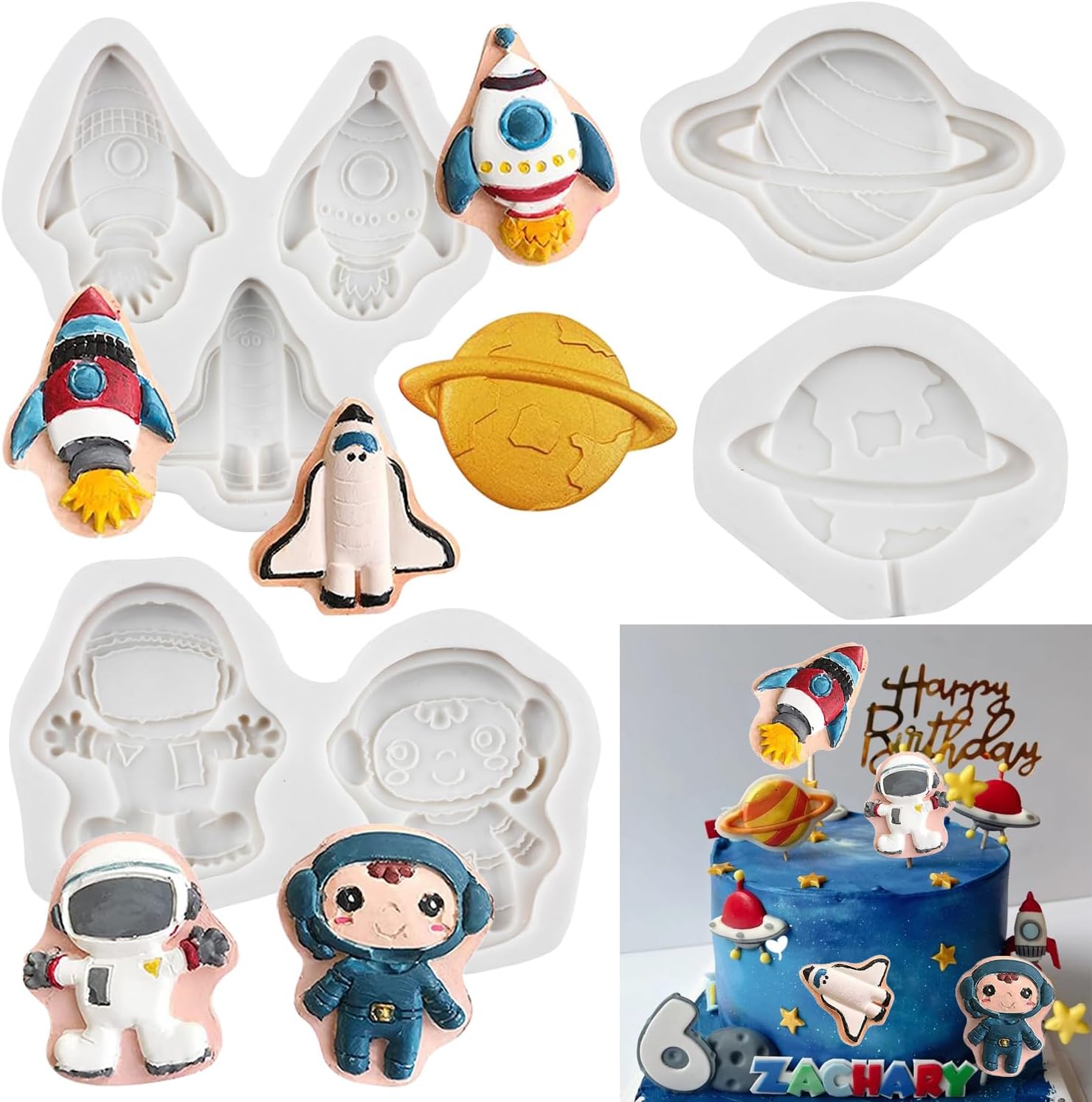 Amazon.com: RFGHAC Spaceship Fondant Mold Astronaut Elf Rocket Plane ...