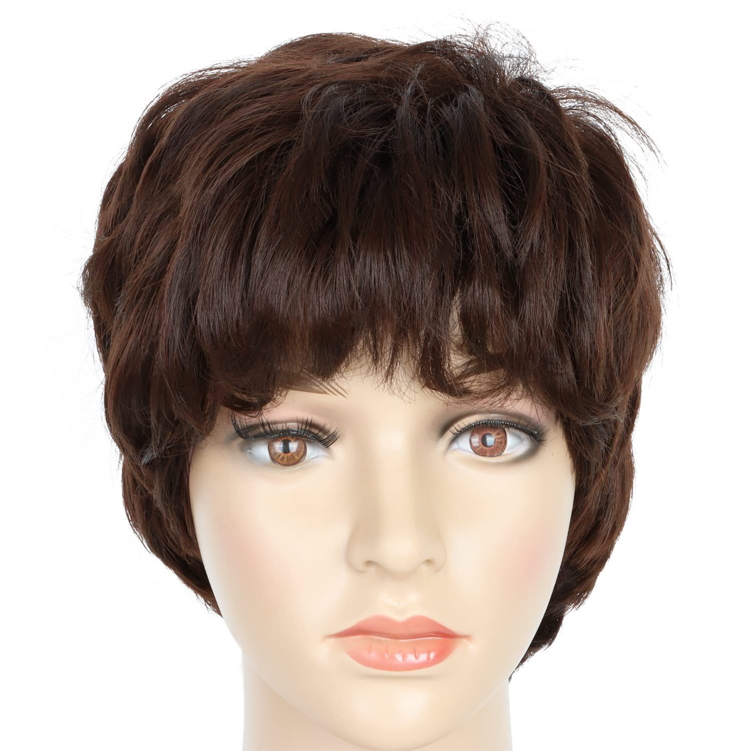 Amazon.com : QUEENTAS Short Brown Wigs for White Women Pixie Cut Wig ...