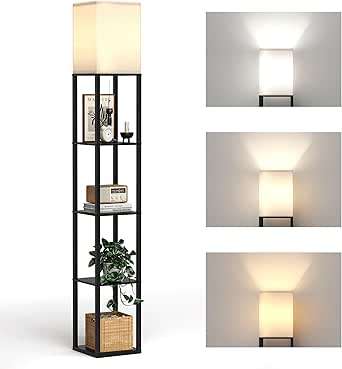 Floor Lamp with Shelves, Modern Square Shelf Lamp with 3 Color ...