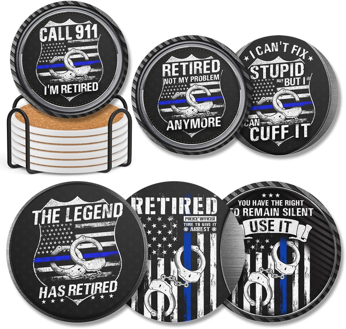 Amazon.com: MYMISOR Pack 6 Coasters Police Officer Ceramic Coaster with ...