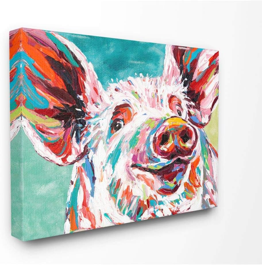 Amazon.com: Stupell Industries Brightly Painted Pig Canvas Wall Art, 16 ...