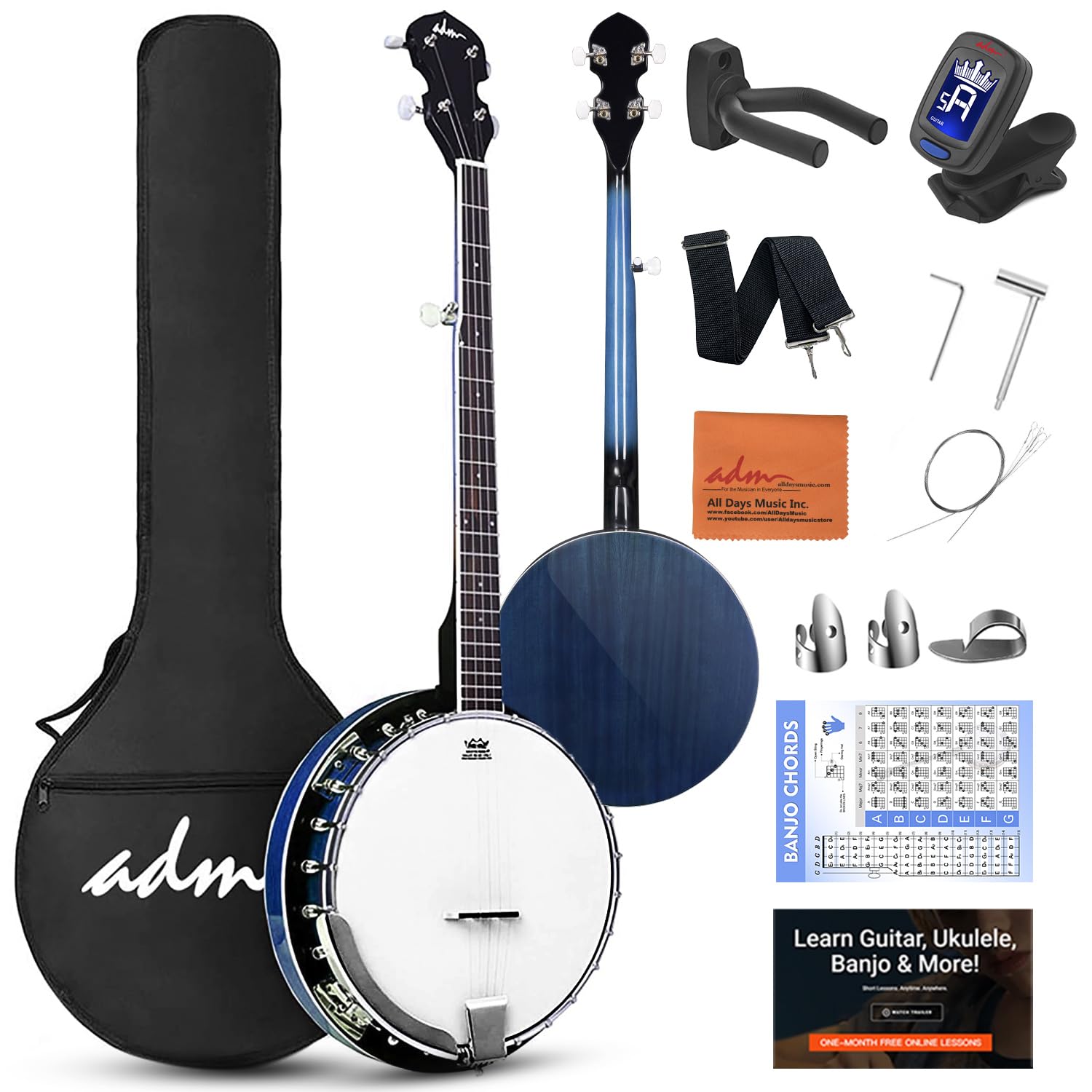 Amazon.com: ADM Banjo 5 String Full Size Banjoes Set, 38 Inch Beginner ...