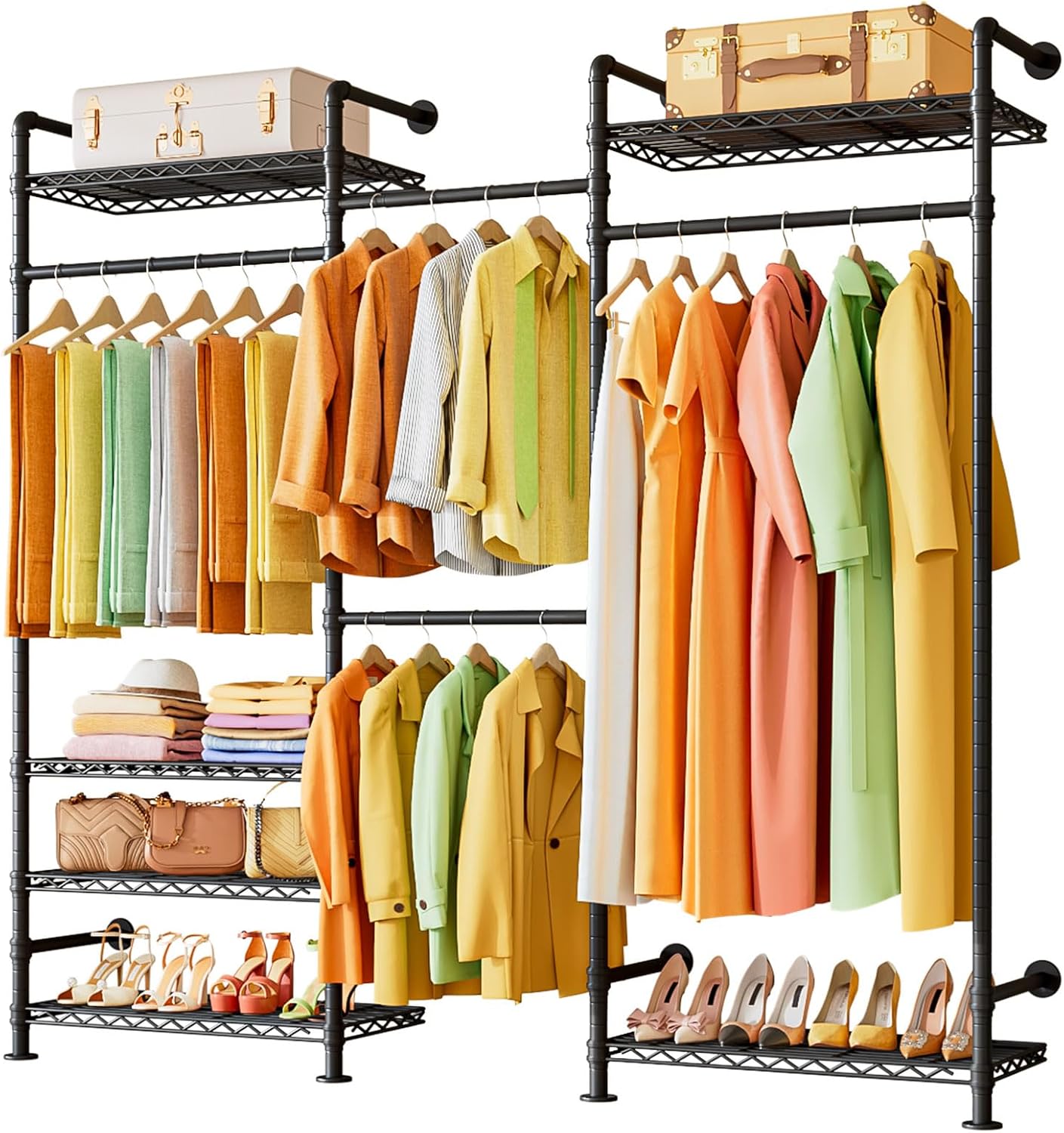 Solerconm Wall Mounted Garment Rack, Heavy Duty Clothes Rack with 2 ...