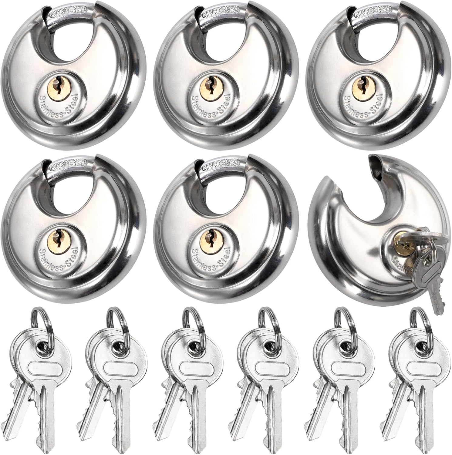 Yesland 6 Pack Discus Padlocks, Stainless Steel Round Lock with Keys (2 ...