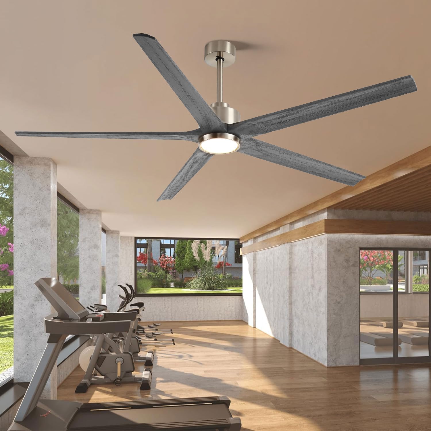72'' Outdoor Ceiling Fan for Patios, Solid Wood Gray Ceiling Fans with ...