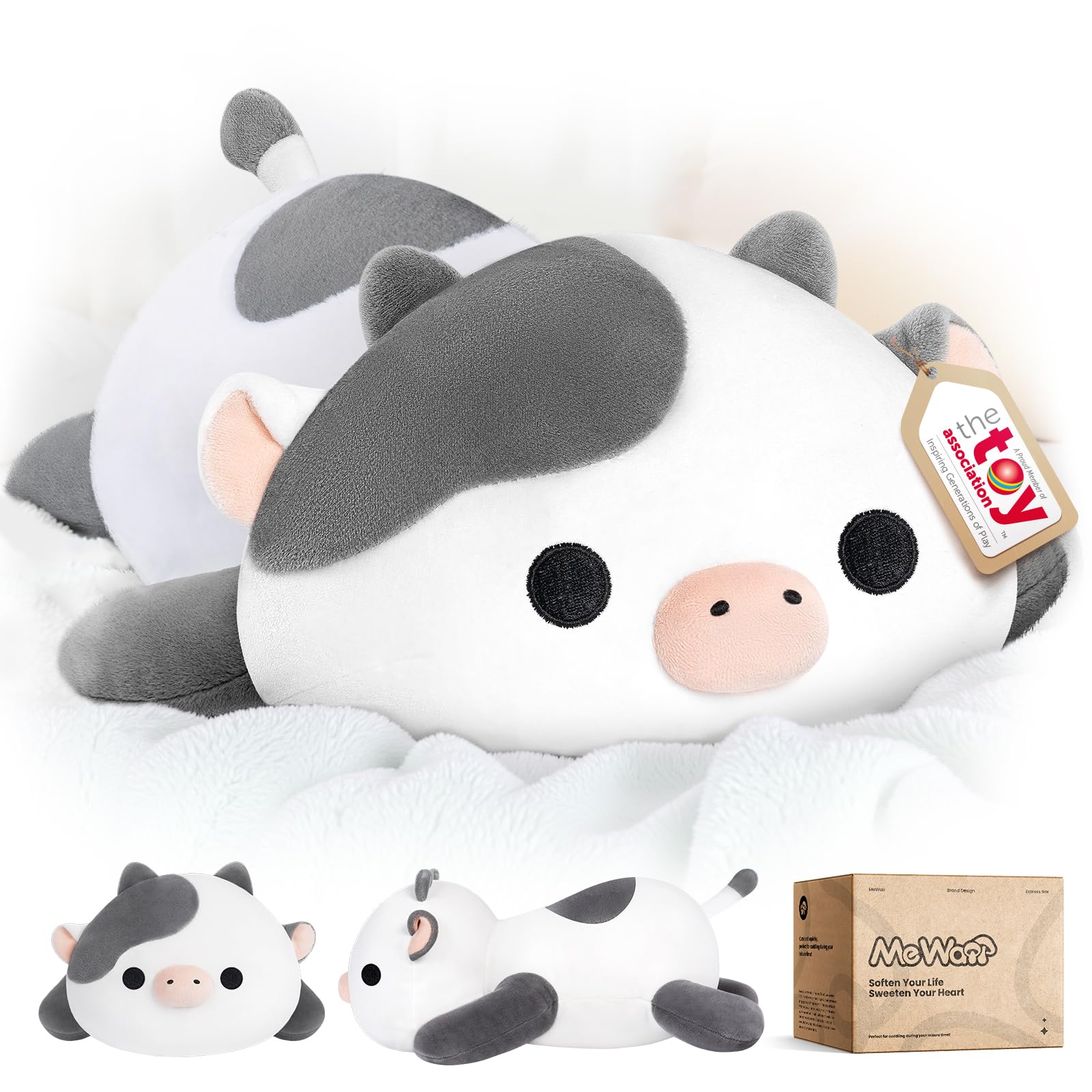 Amazon.com: Mewaii Cute Cow Plush Pillow, Kawaii Plushies White Cow ...