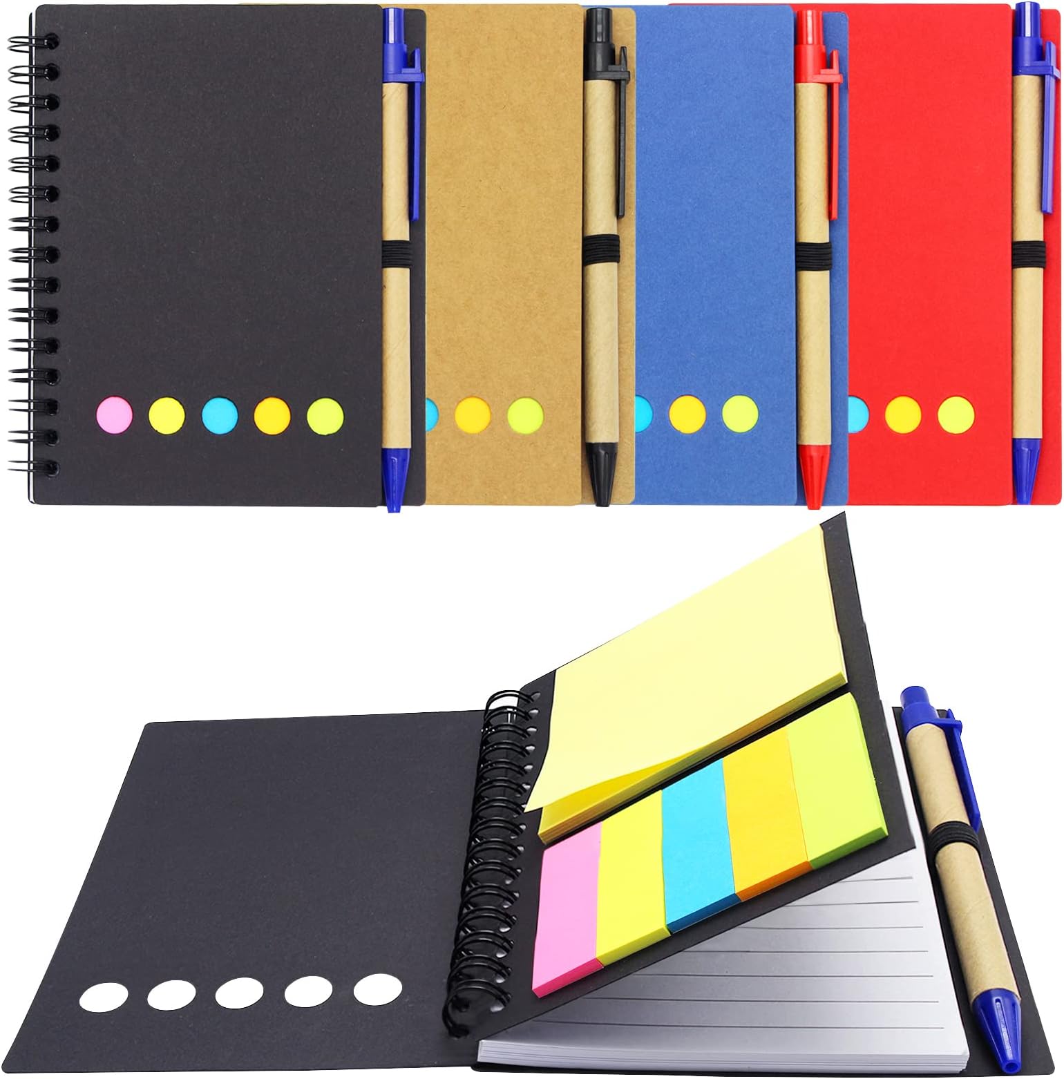 4 Pcs Spiral Notebook with Pen Sticky Lined, Yeelua Travelers Plain ...