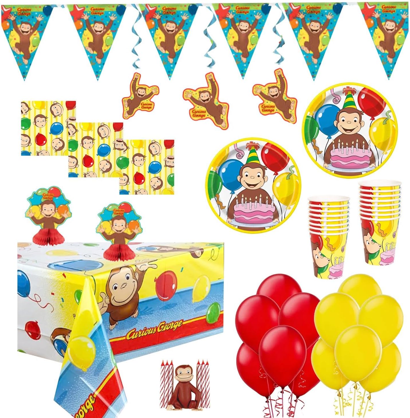 Amazon.com: Curious George Birthday Party Supplies and Decoration Pack ...
