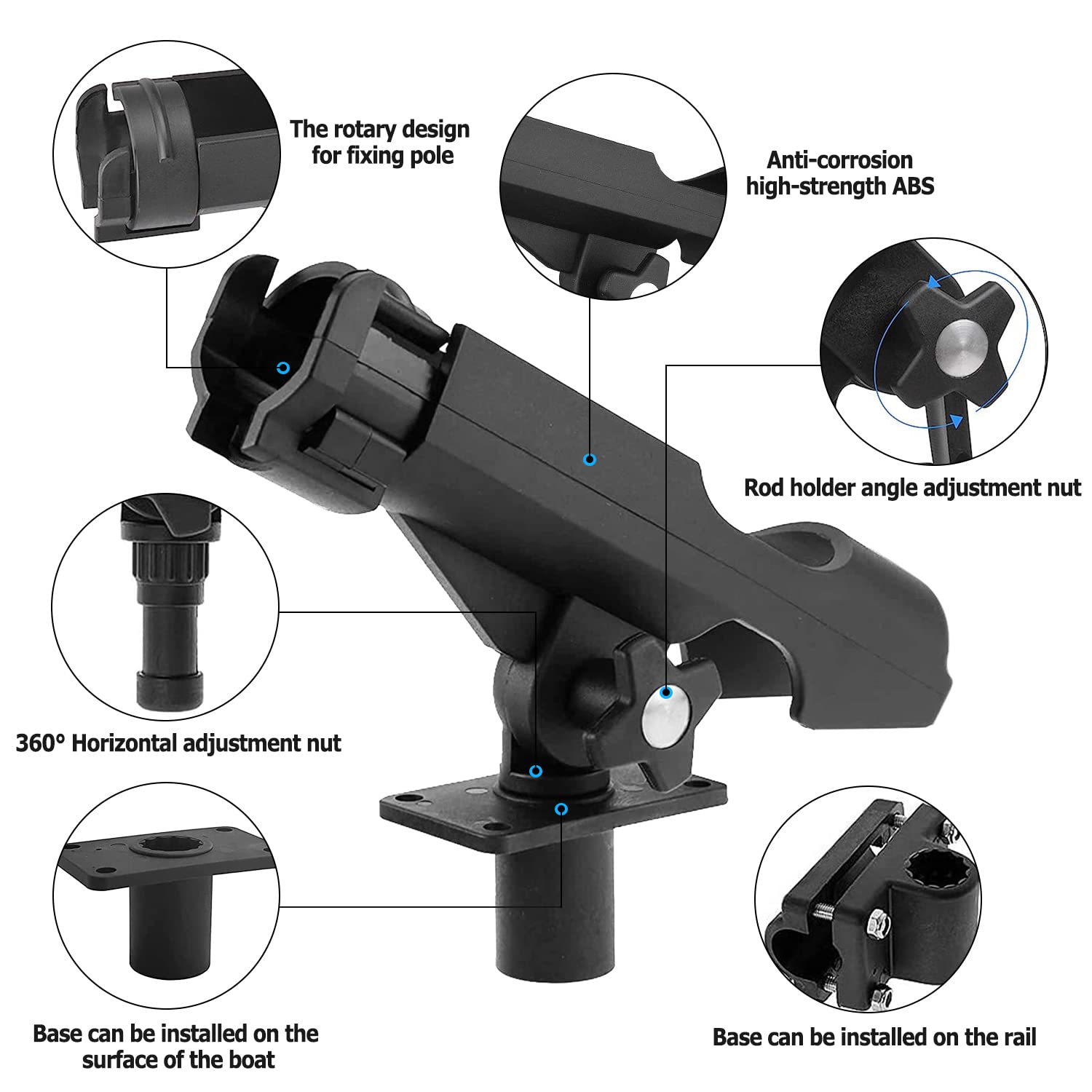 Snapklik.com : LBW Boat Fishing Rod Holder Clamp On Rod Holder For Rail ...