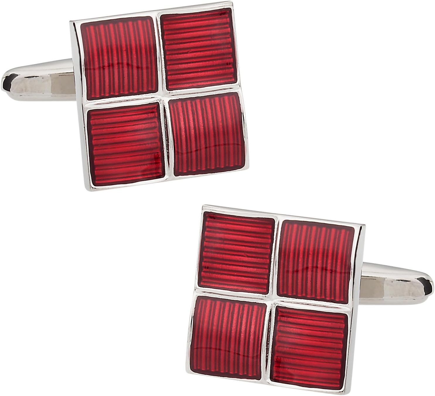 Amazon.com: Men's Unique Red Enamel Square Silver Cufflinks with Travel ...