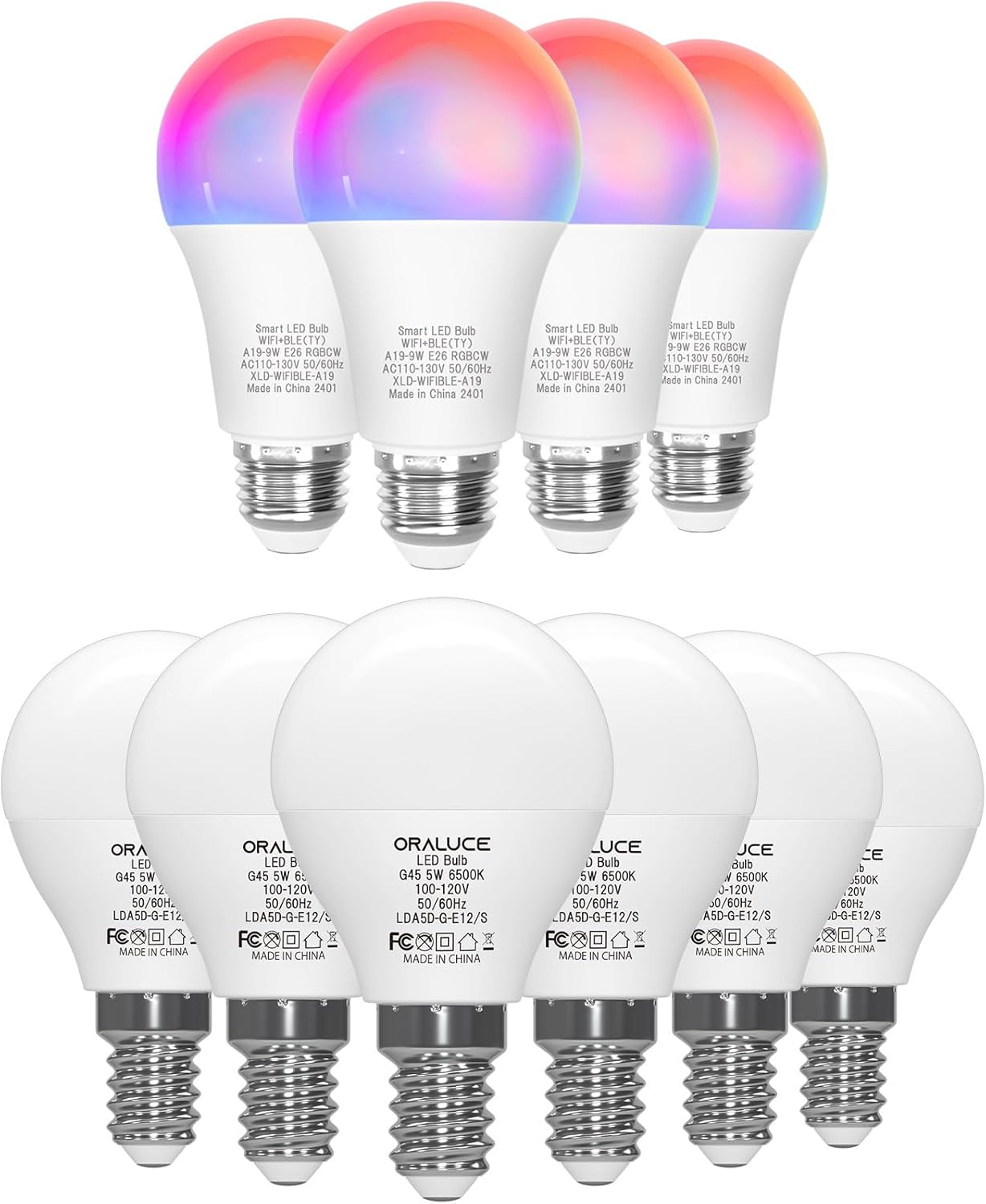 ORALUCE 丨 Bundle - A15 e12 Base Lightbulbs Daylight White 5000K (Pack ...