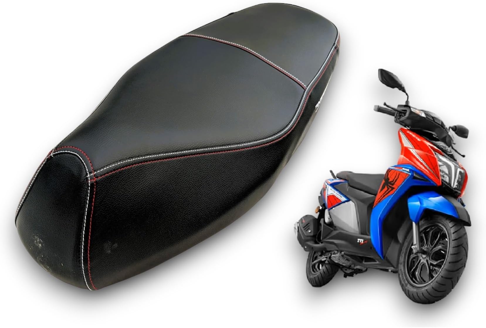TVS NTORQ 125 Bike SEAT Cover,PU Leather,RED White Stitch Colour Design ...