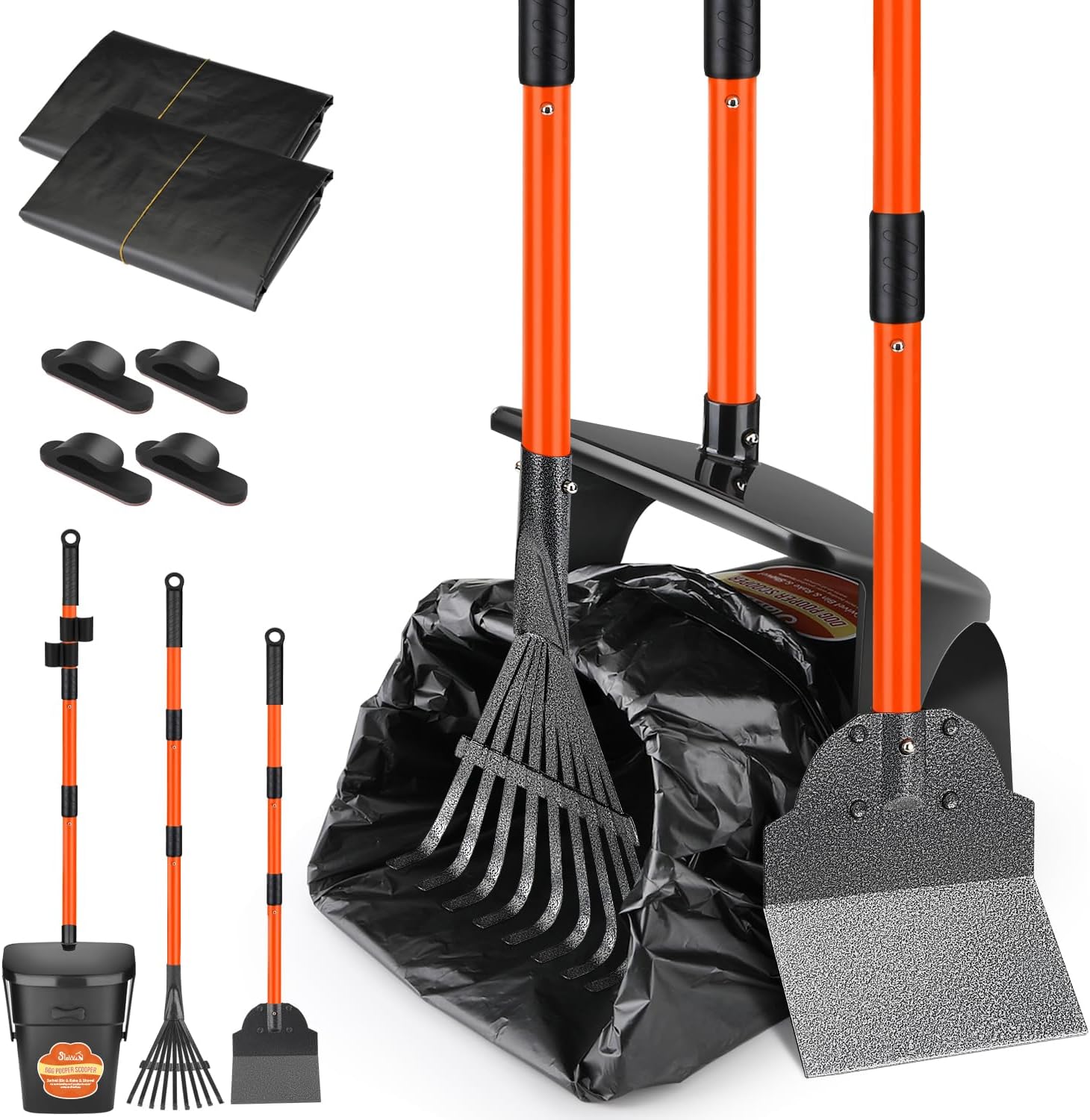 SlowTon Pooper Scooper - Swivel Bin & Rake & Spade Kit with 20 Poop ...