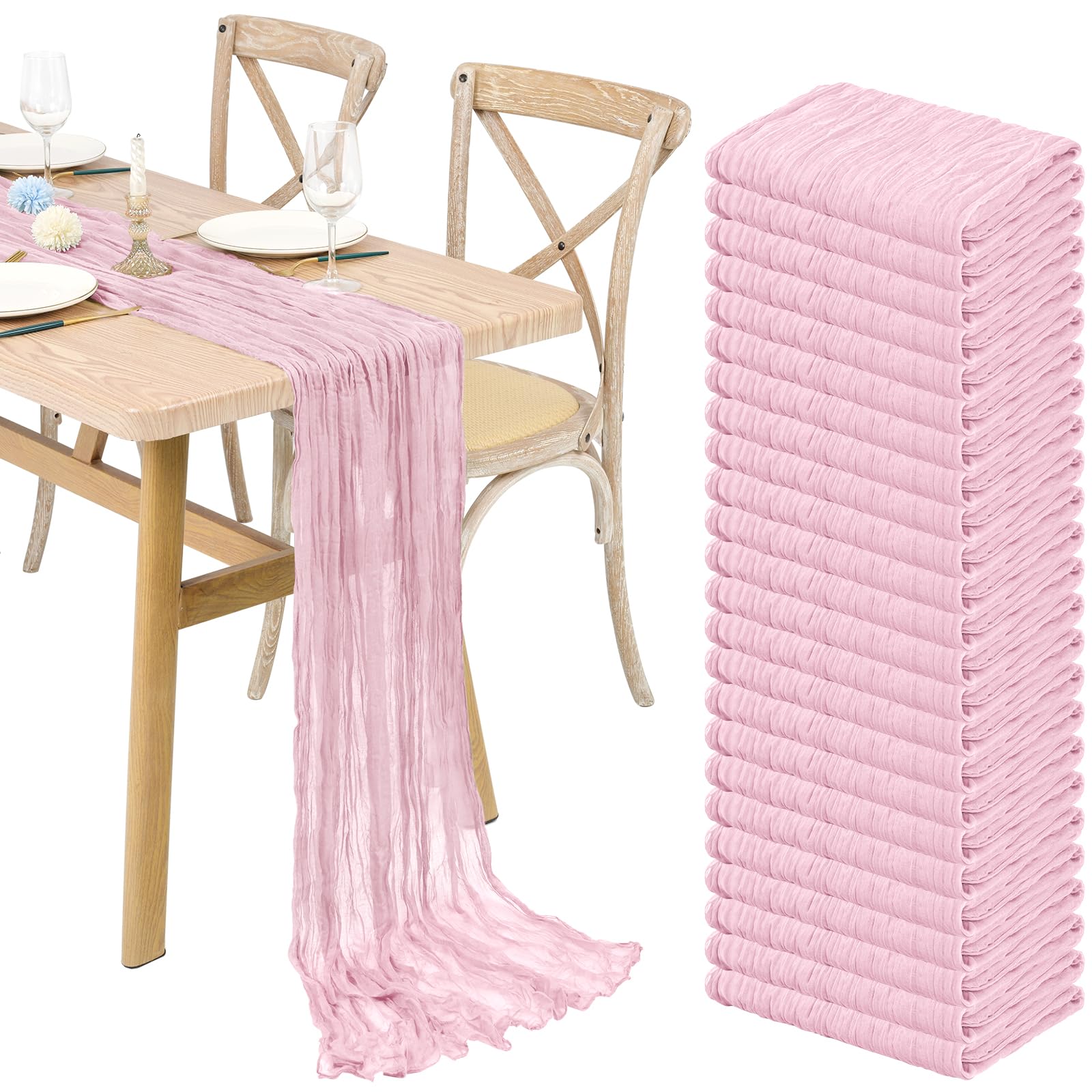 24 Pack Pink Cheesecloth Table Runner Gauze Table Runner 10FT Long Semi ...