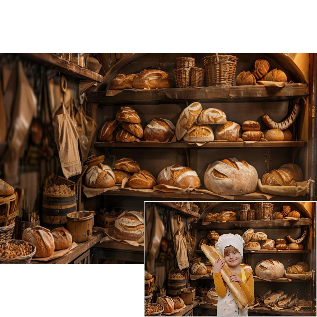 Amazon.com : YongFoto Bakery Baking Backdrop 10x7ft Bread Basket Bake ...