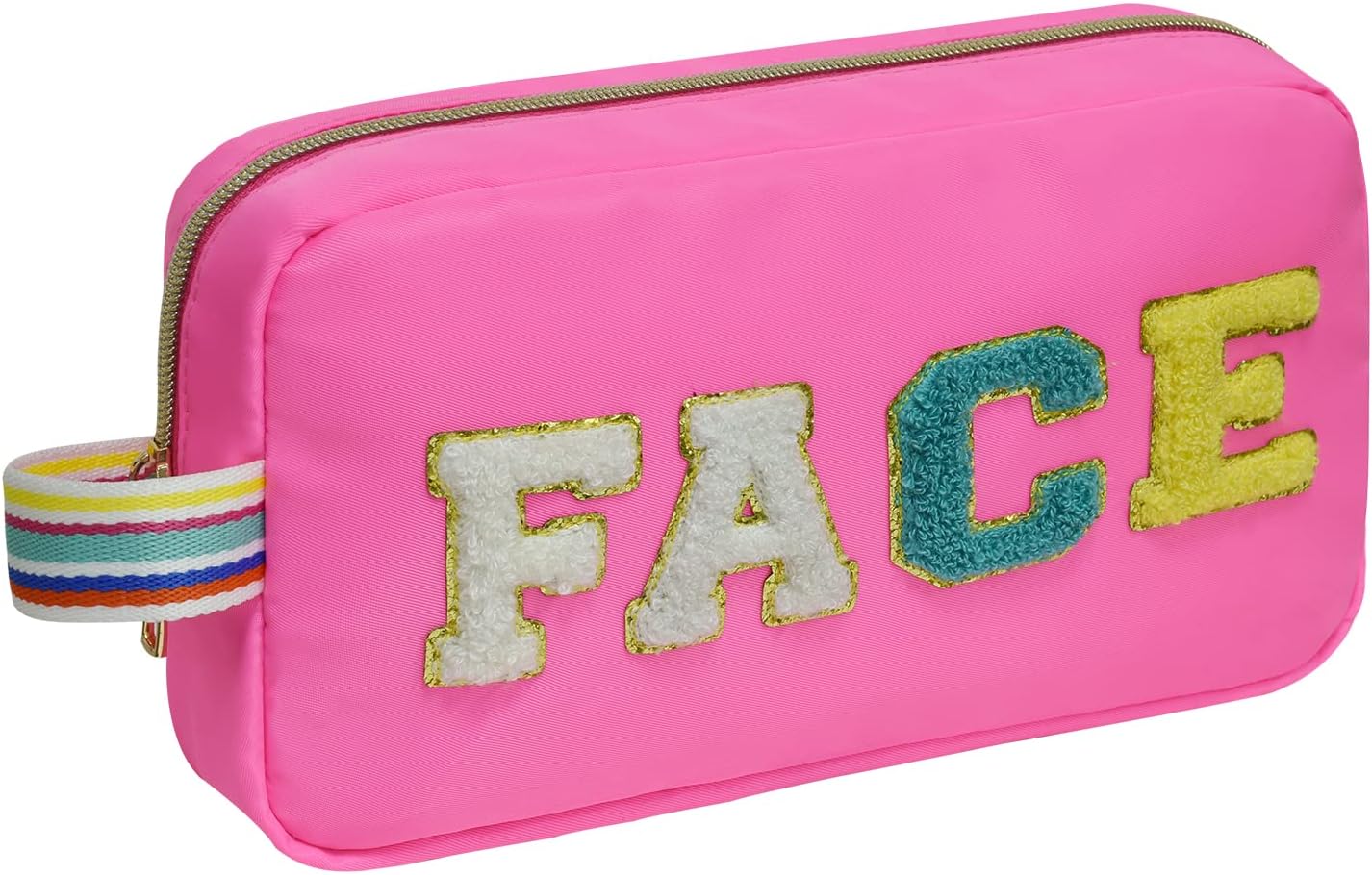 Amazon.com: Preppy Makeup Bag Chenille Letter Bag, Fashion Nylon Makeup ...