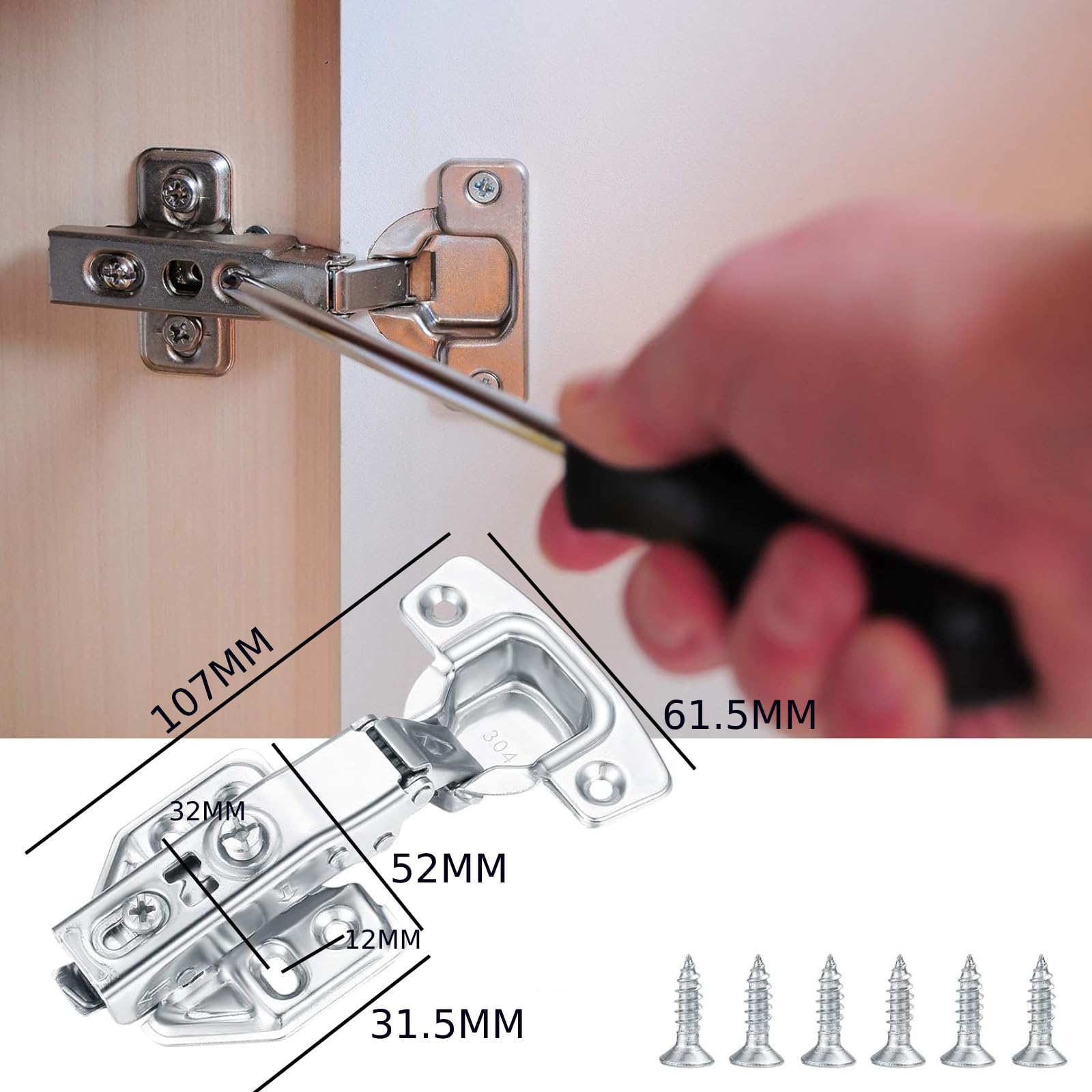 2 PCs Self Close Kitchen Cupboard Hinges 110 Degree 35mm Foldable Full ...