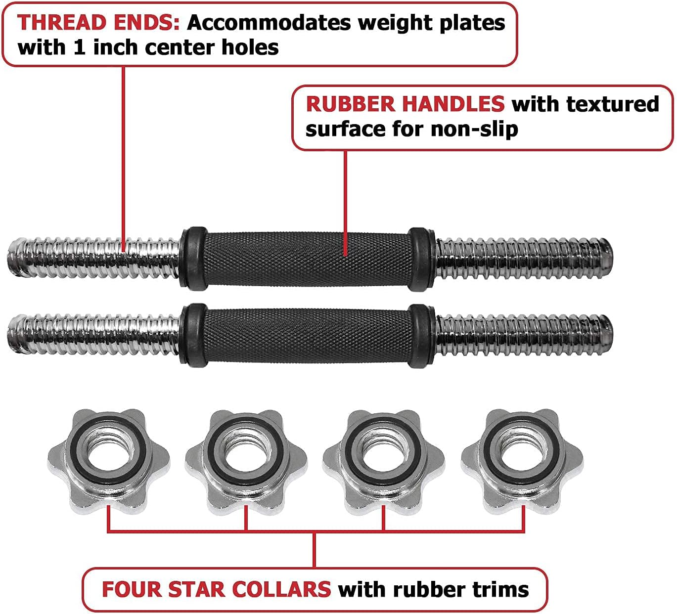 A2ZCARE Thread Dumbbell Handle with Spring Collars- Fit 1 inch Weight Plate – Adjustable ...