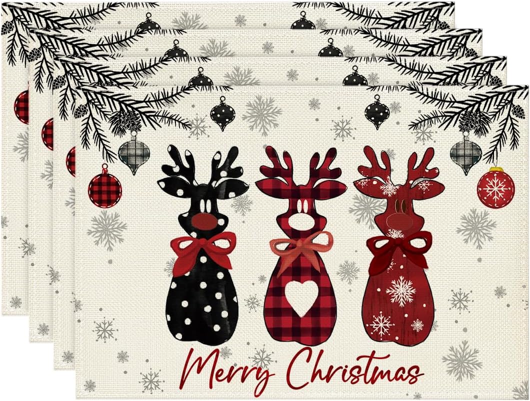 Amazon.com: Artoid Mode Wood Red Reindeer Christmas Placemats Set of 4 ...