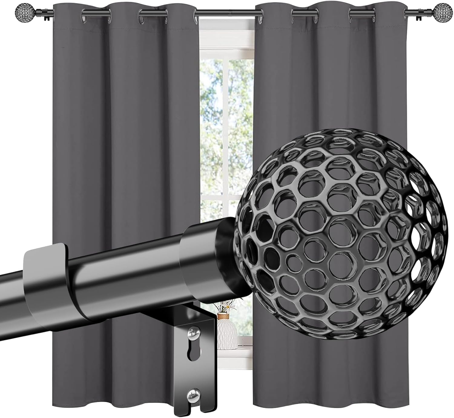 Amazon.com: CALCHELE Black Curtain Rods for windows 30-44", 1 Inch ...