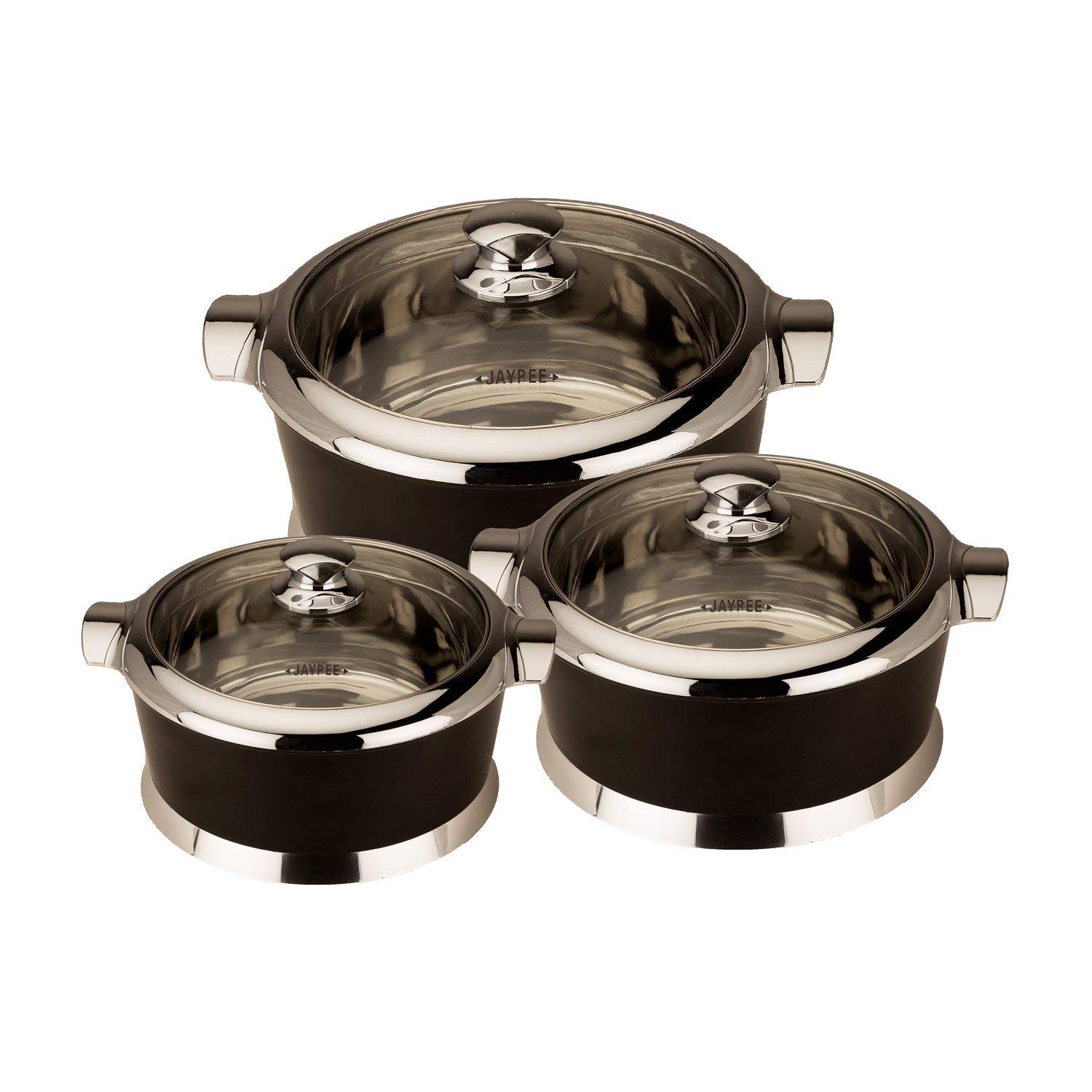 Jaypee Plus Jazz Plastic Casserole Set,One Litre, Set of 3,Black ...
