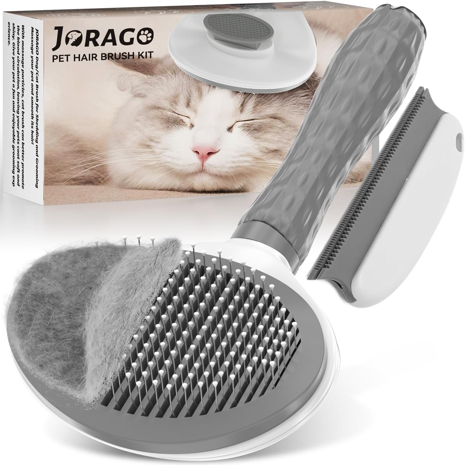 JORAGO Cat Hair Brush, Pet Hair Remover, Cat Shedding & Gromming Brush ...