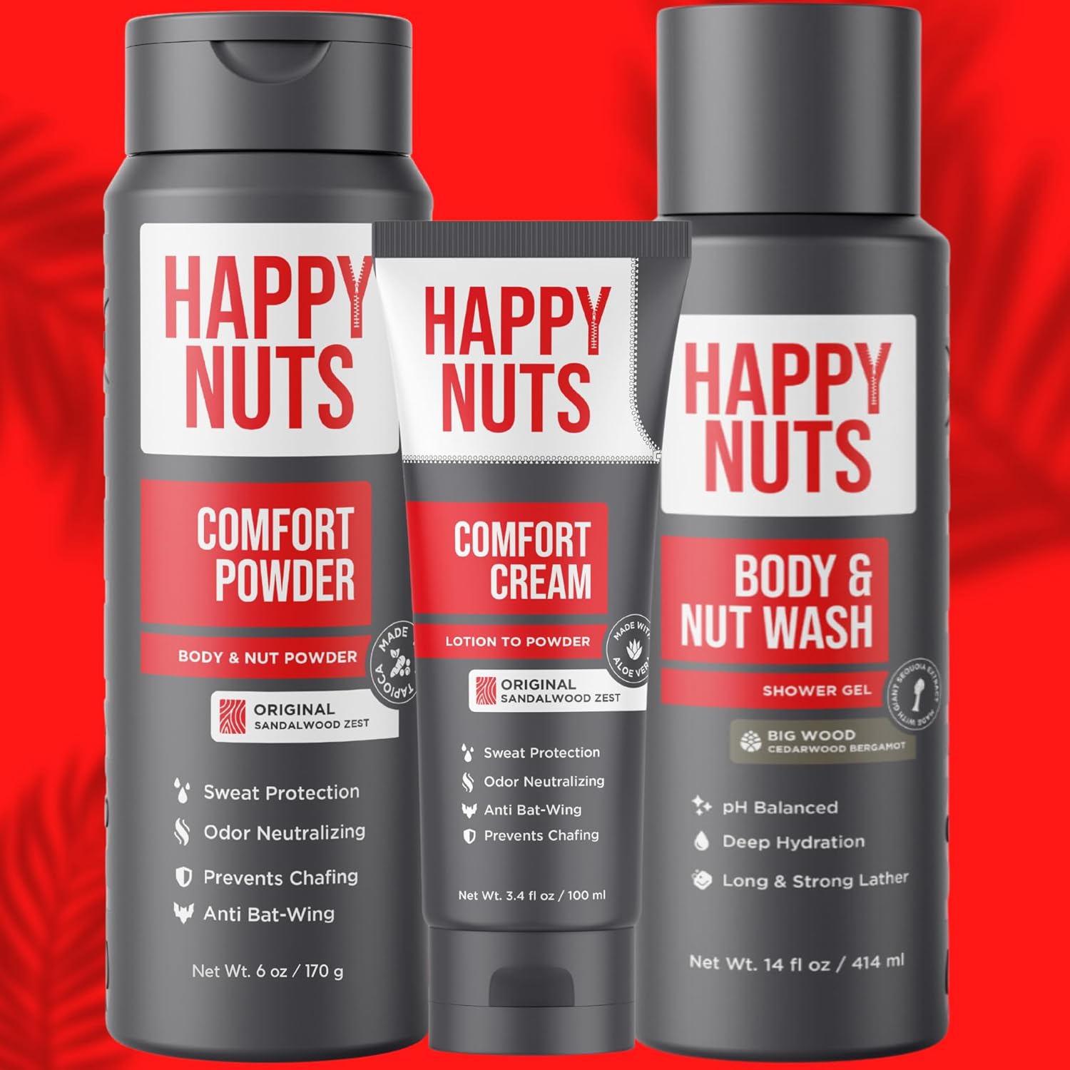 Amazon.com : Happy Nuts Comfort Cream Powder and Body Wash Bundle - Anti-Chafing Sweat Defense ...
