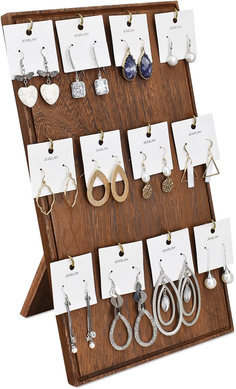 Amazon.com: Ikee Design Wooden Jewelry Display Stand with 12 hooks ...