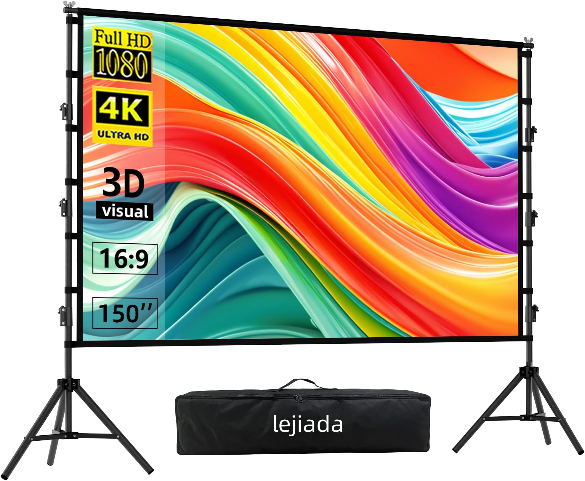 Projector Screen with Stand, 150 inch 16:9 Portable for Home Theater ...