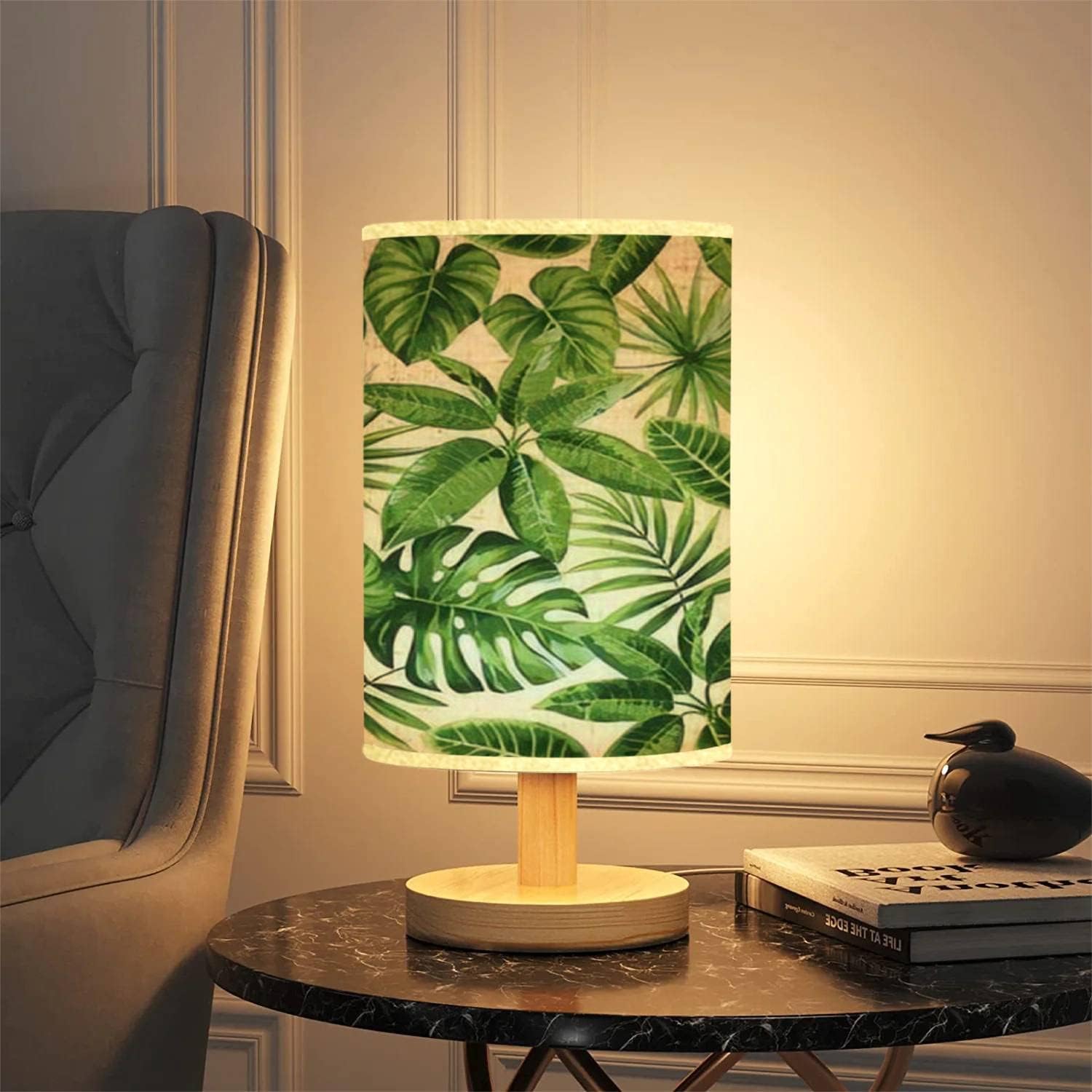 JDKSHJKD Small Table Lamps Tropical Seamless Exotic Palm Leaves Linen ...