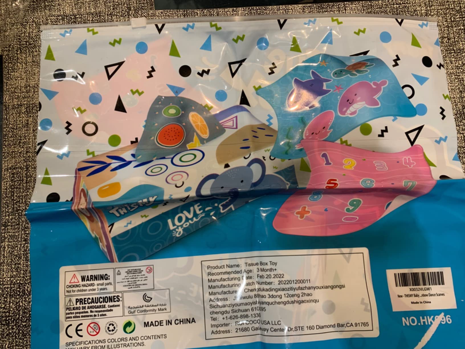 Baby Tissue Box Toy, Soft Stuffed High Contrast Crinkle Montessori ...