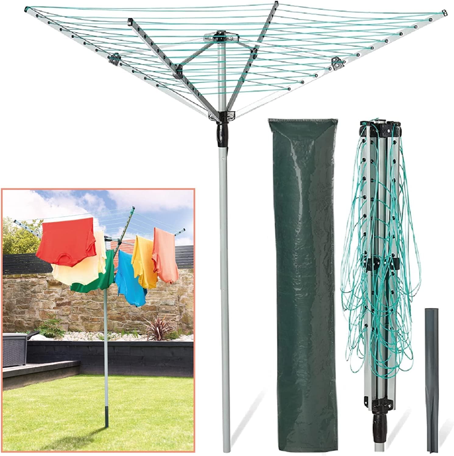 LIVIVO HEAVY DUTY 4 ARM ROTARY GARDEN WASHING LINE CLOTHES AIRER 45M ...