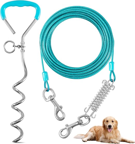 Amazon.com: Dog Tie Out Cable and Stake,10FT Outside Dog Run Cable ...