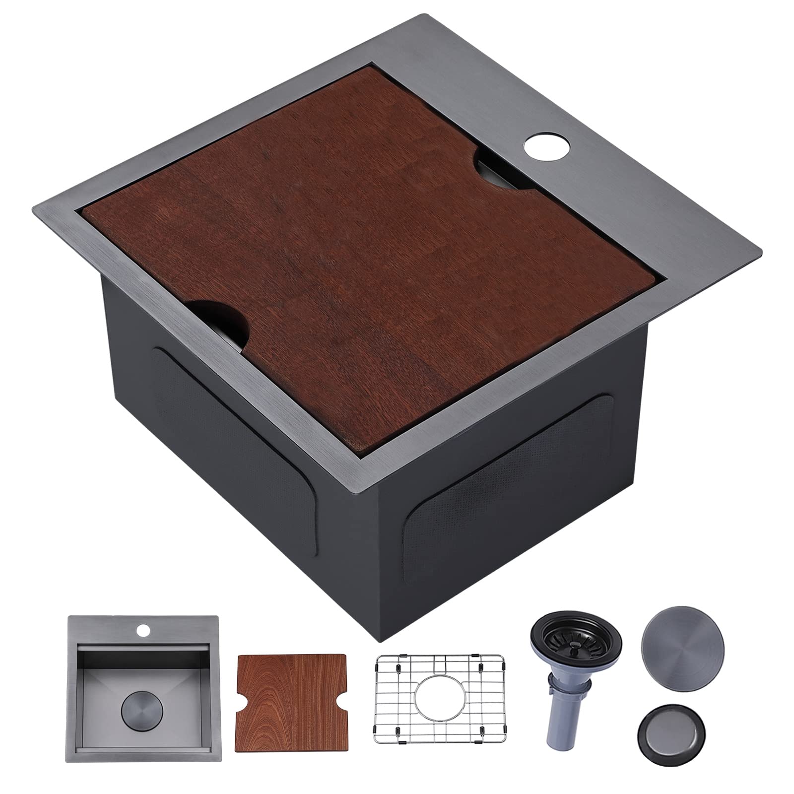 IKEBANA Bar Sink,Nano Black Stainless Steel Small Wet Bar Sink,15 x 15 ...