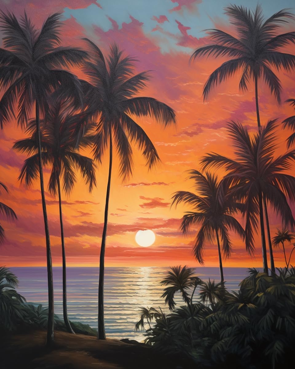 Amazon.com: Cross-Stitch Stamped Kits, Towering Palm Trees Against a ...