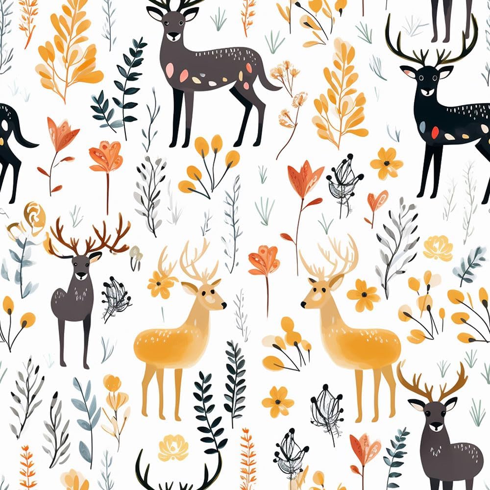 HEISIG 18"x236" Elk Deer Rabbits Owl Animals Peel and Stick Wallpaper ...