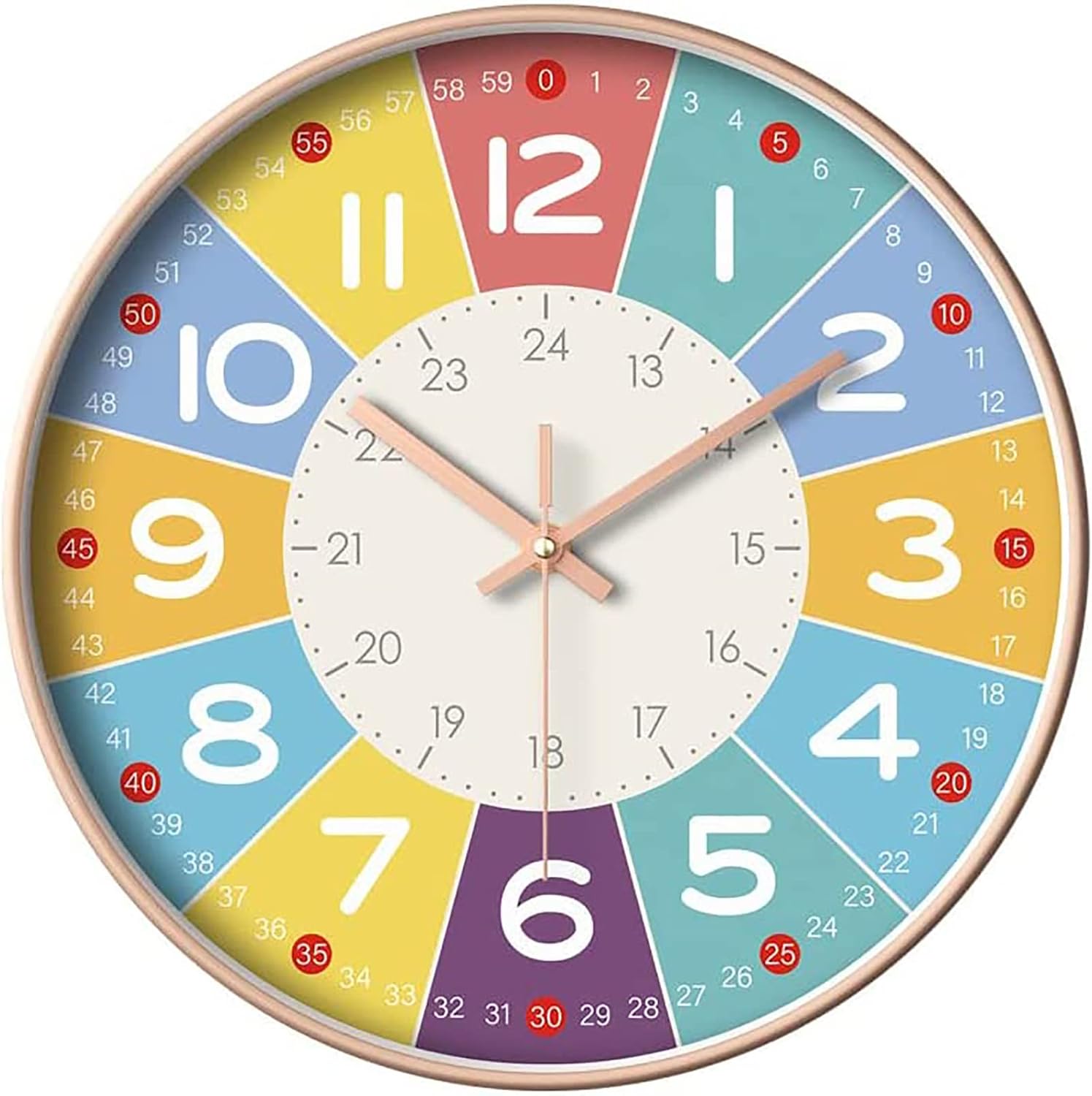 Silent Wall Clocks for Kids, Modern Non-Ticking Children Round Movement ...