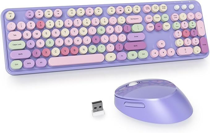 Amazon.com: Owpkeenthy Purple Keyboard and Mouse Wireless, Cute Retro ...