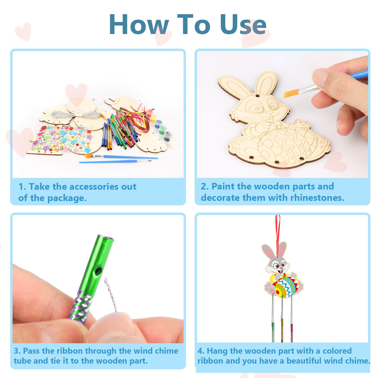 WEDNOK 10 Pack Easter Wind Chime Kit for Kids Make You Own Bunny Egg ...