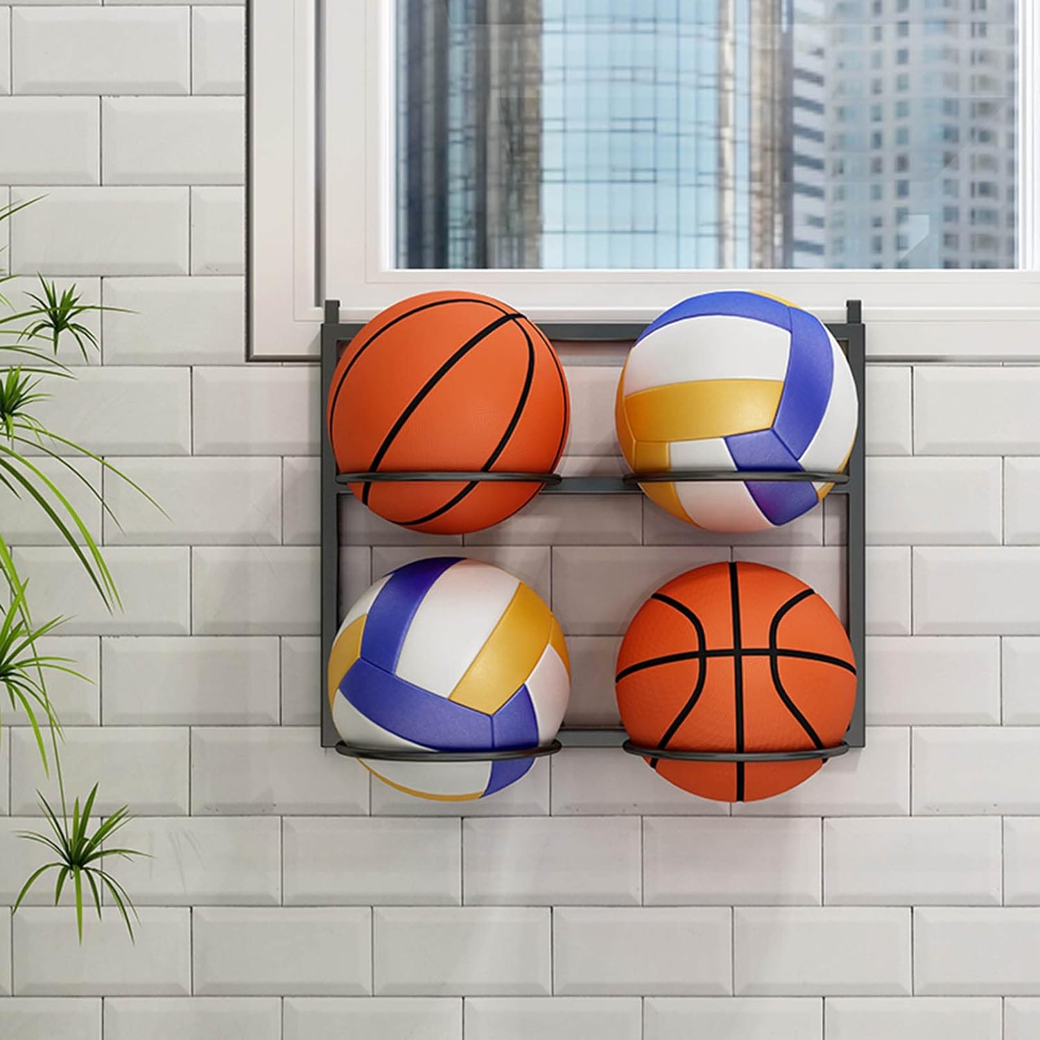 Amazon.co.jp: Wall Mounted Basketball Soccer Storage Rack, Indoor ...