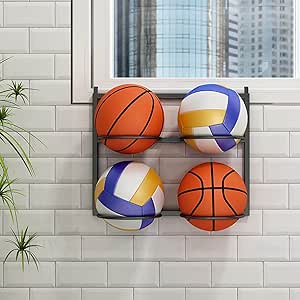 Amazon.co.jp: Wall Mounted Basketball Soccer Storage Rack, Indoor ...
