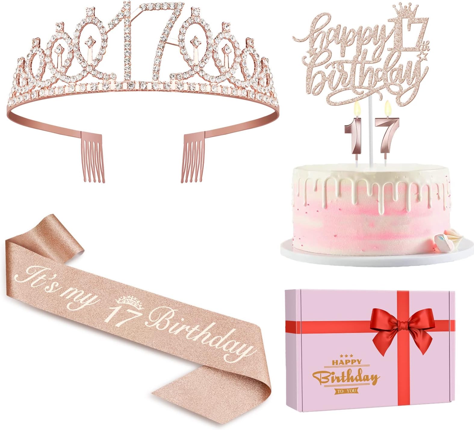 Amazon.com: 17th Birthday Cake Decorations Set Include 17th Birthday ...