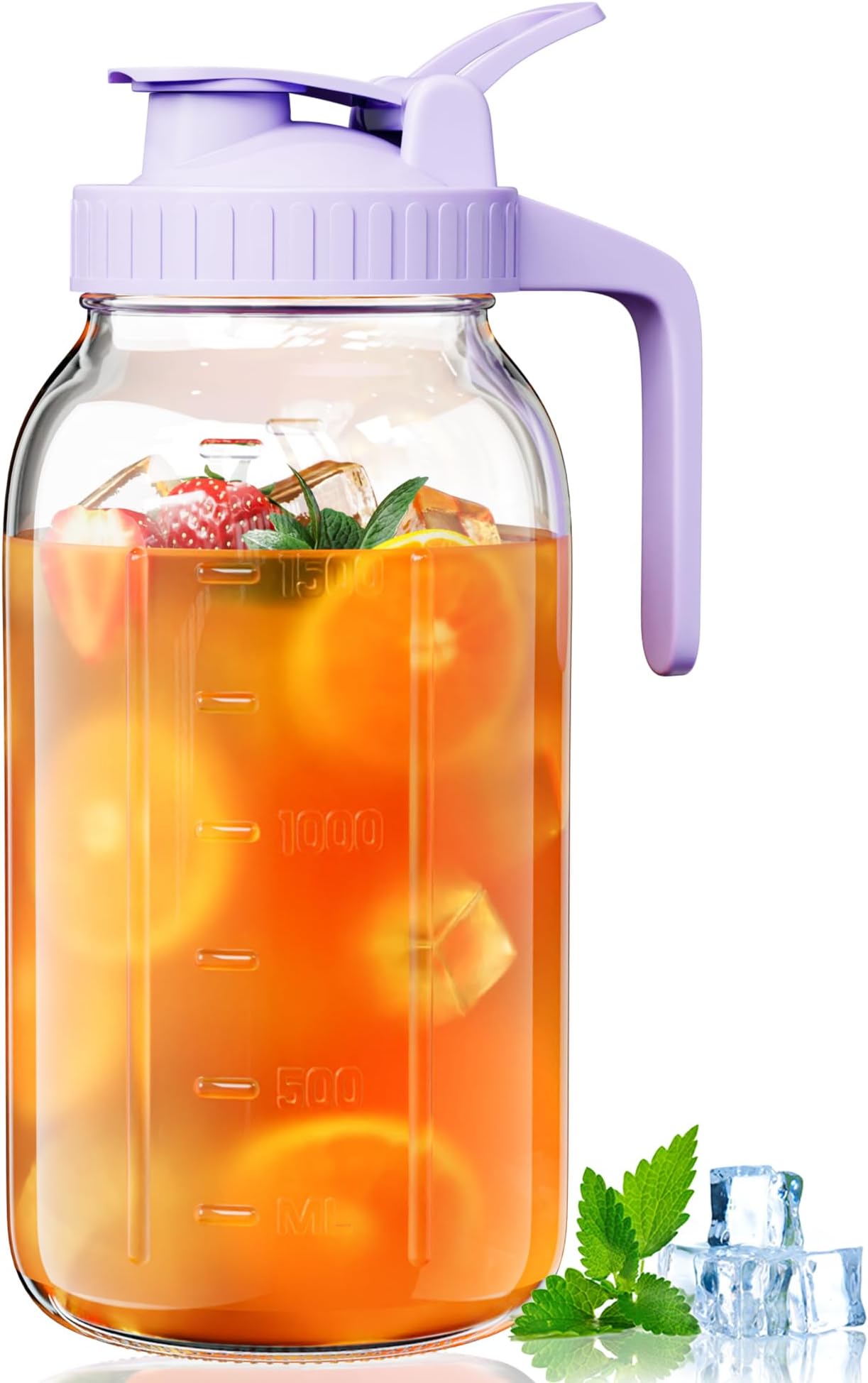 Amazon.com: 2 Pack Glass Pitchers with Lid, 64 oz Sun Tea Pitcher, Half ...