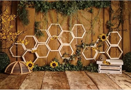 Amazon.com : Renaiss 7x5ft Rustic Bee Themed Backdrop Wooden Wall Floor ...