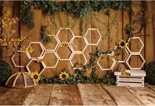 Amazon.com : Renaiss 7x5ft Rustic Bee Themed Backdrop Wooden Wall Floor ...