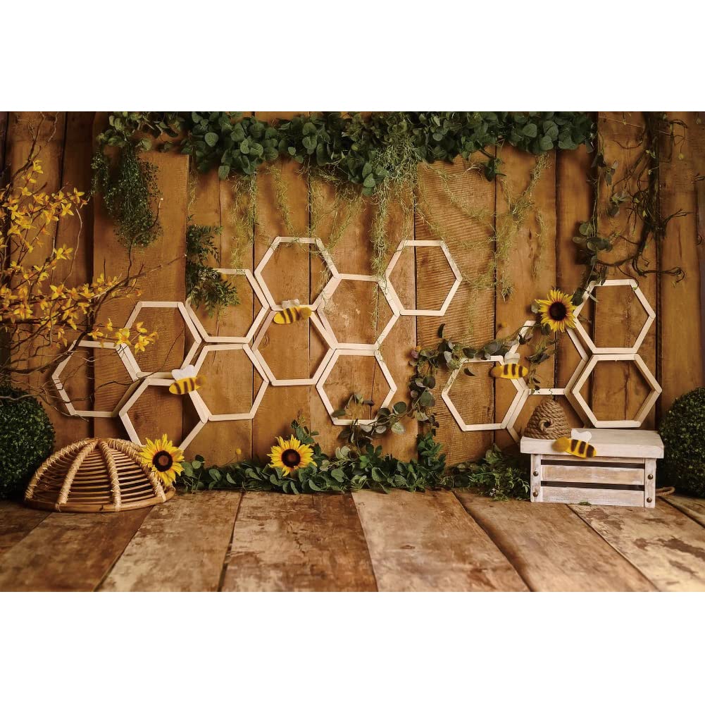 Amazon.com : Renaiss 10x8ft Rustic Bee Themed Backdrop Wooden Wall ...